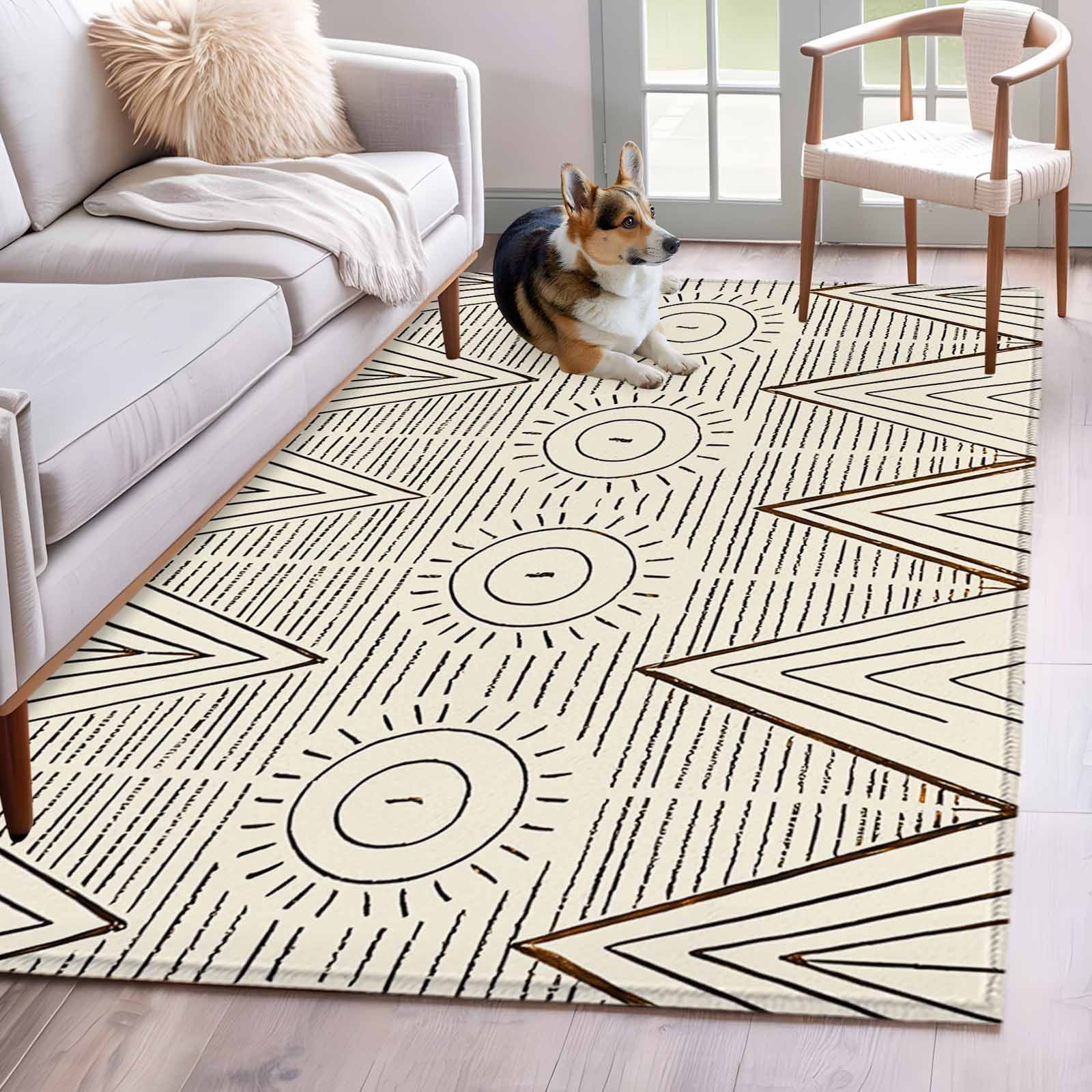 Black Beige Boho Area Rugs 3'x5', Washable Small Throw Rugs for Living ...