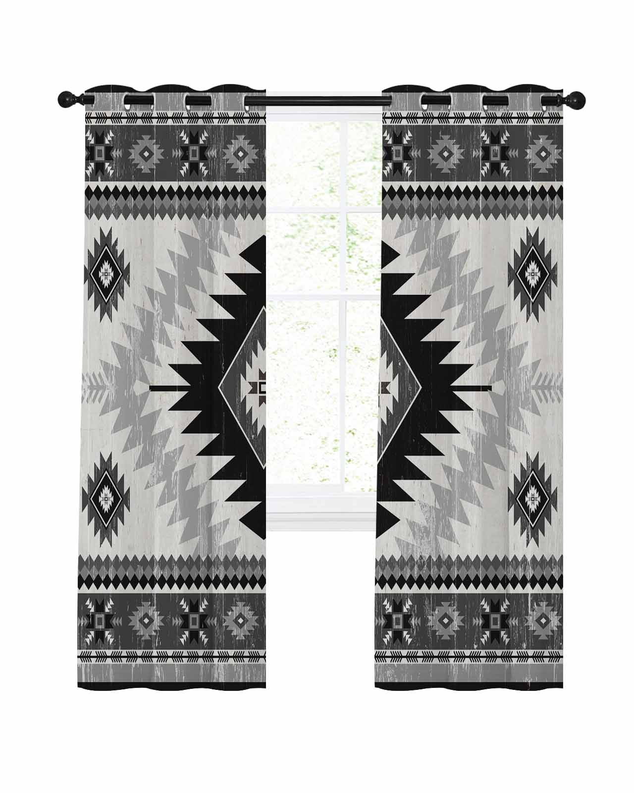 Black Beige Boho Blackout Curtains, Light Blocking Print Window ...