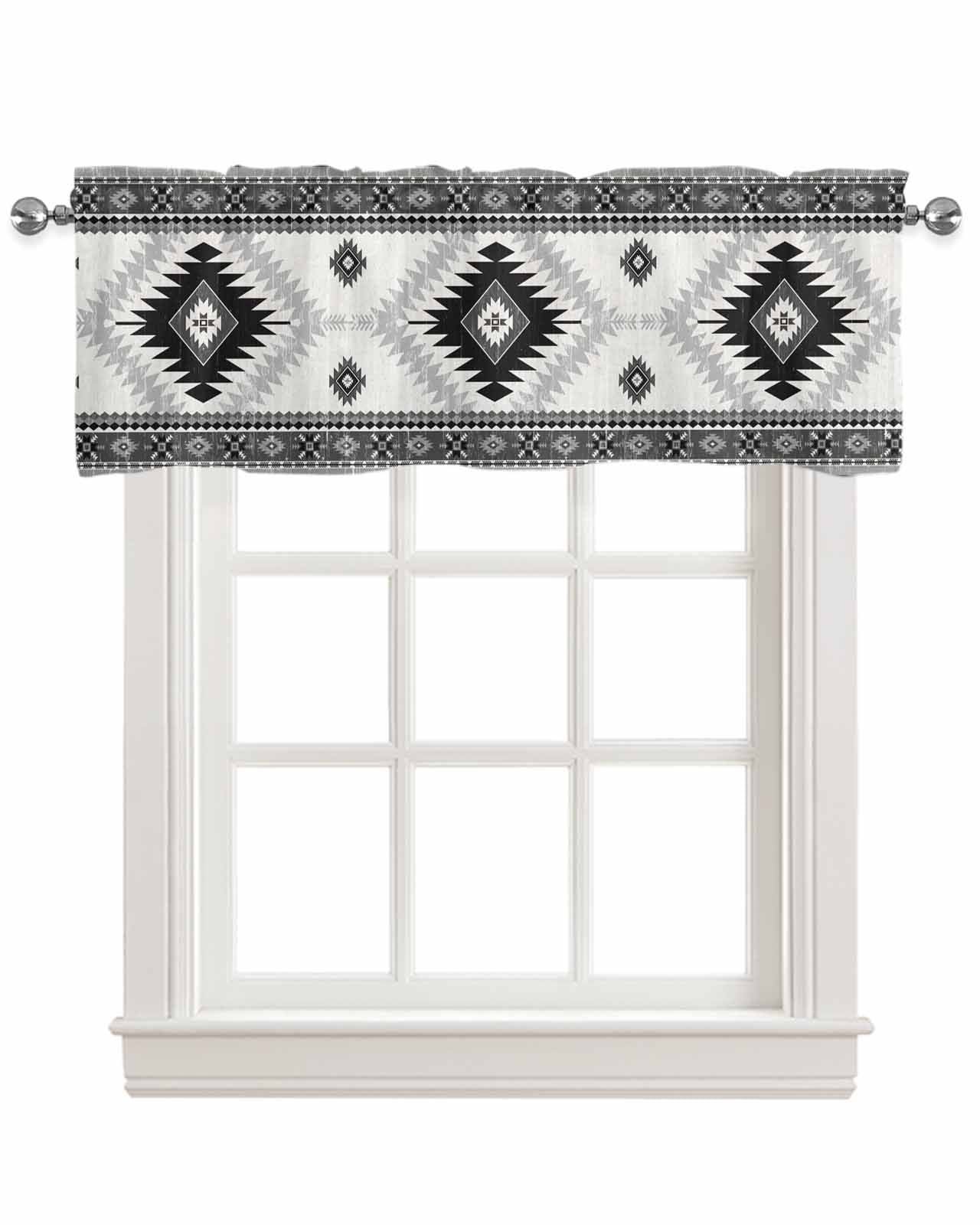 Black Beige Boho Kitchen Valances for Windows Farmhouse Linen Window ...