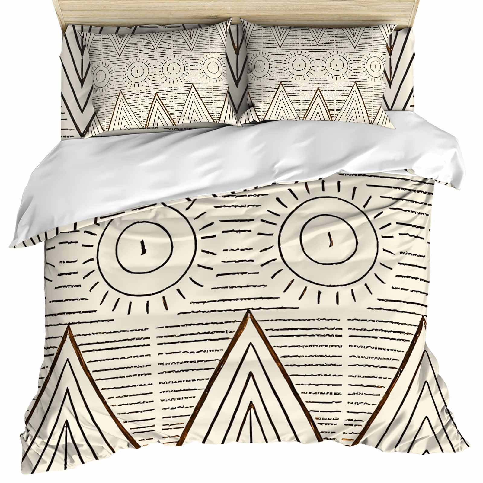 Black Beige Boho Set of 4 Bedding Quilt Covers, Vintage Ethnic Tribe ...