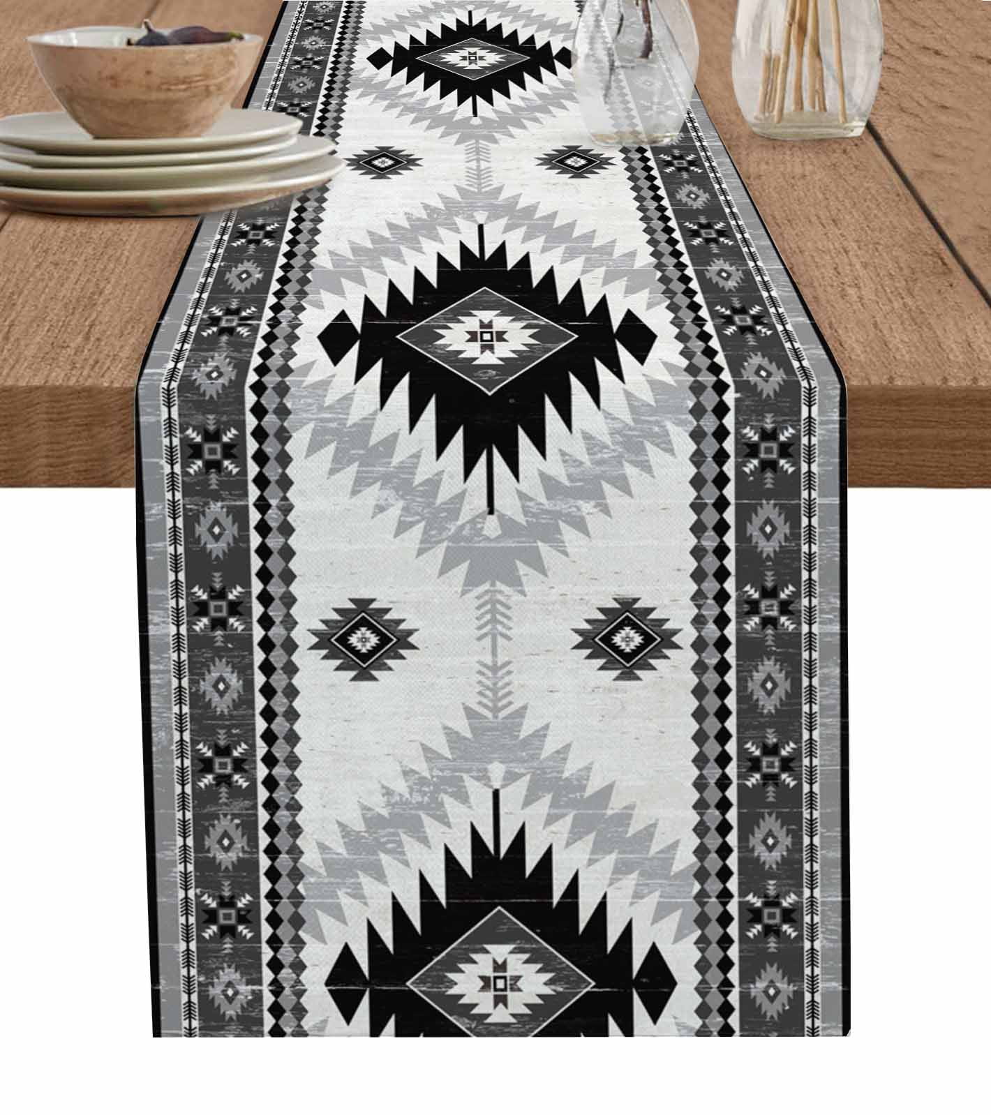 Black Beige Boho Table Runner 72 Inches, Vintage Ethnic Tribal ...