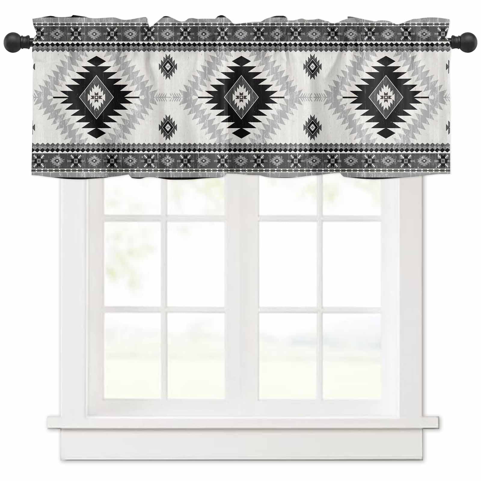 Black Beige Boho Valances for Windows Farmhouse Kitchen Curtains ...