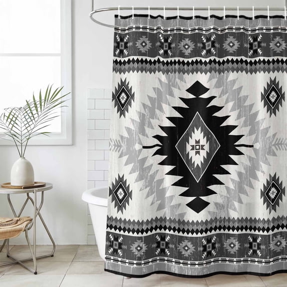 Black Beige Boho Waterproof Fabric Shower Curtain,Vintage Ethnic Tribal ...