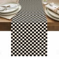 Black Beige Checkered Cotton Linen Table Runner Abstract Minimalist ...
