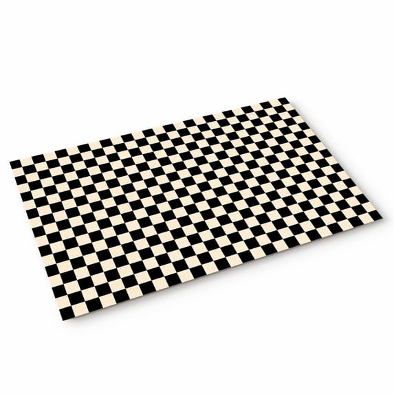 Black Beige Checkered Door Mat Abstract Minimalist Plaid Non Slip ...