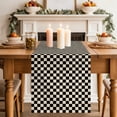 Black Beige Checkered Table Runner, Abstract Minimalist Plaid Washable ...