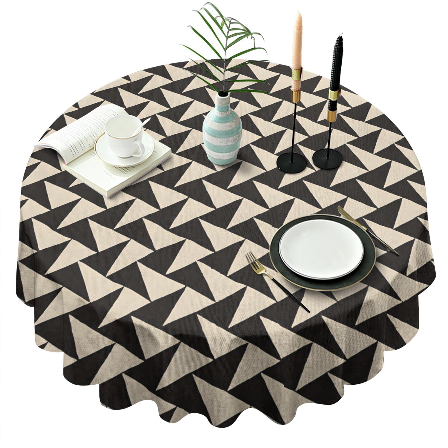 Black Beige Chevron Pattern Round Tablecloth 60"x60",Wrinkle Wipeable ...