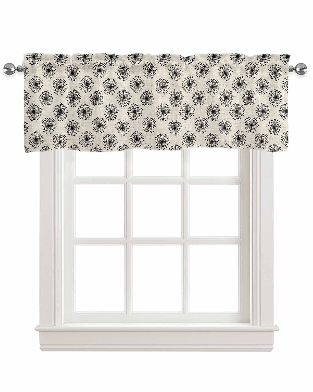 Black Beige Dandelion Kitchen Valances for Windows Farmhouse Linen ...