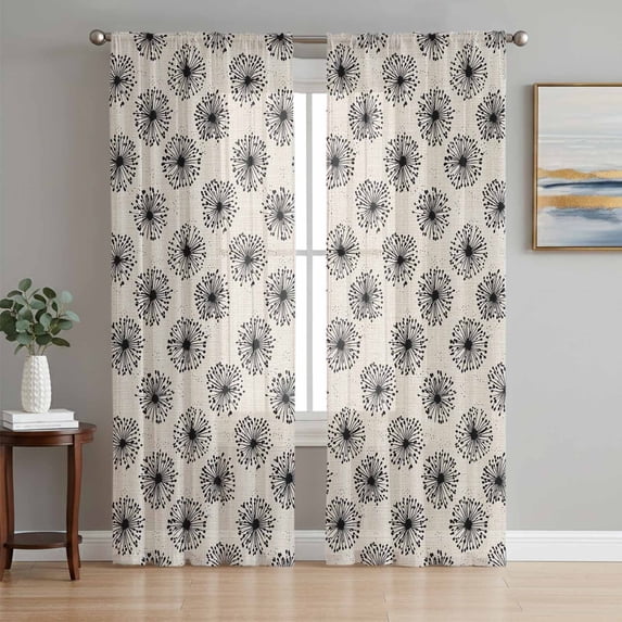 Black Beige Dandelion Sheer Curtains 72 Inch Length 2 Panels Set ...