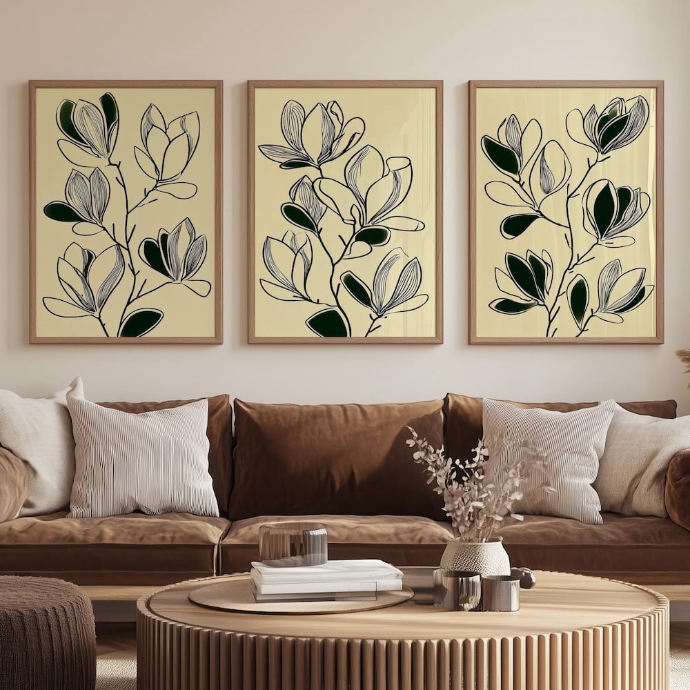 Black Beige Floral Art Deco Neutral Boho Art Nouveau Poster Home Decor ...