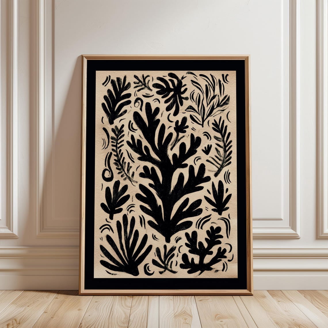 Black Beige Floral Boho Matisse Style Botanical Modern Wall Art Version ...