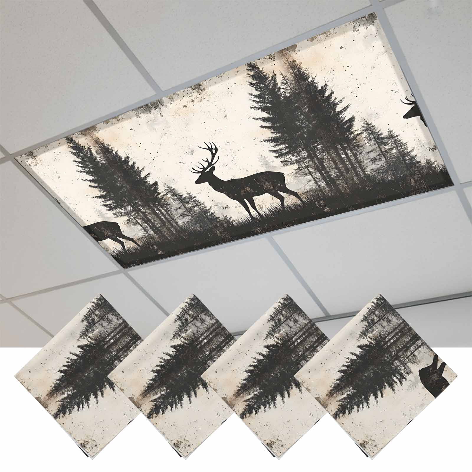 Black Beige Forest Elk Magnetic Fluorescent Light Covers for Ceiling ...