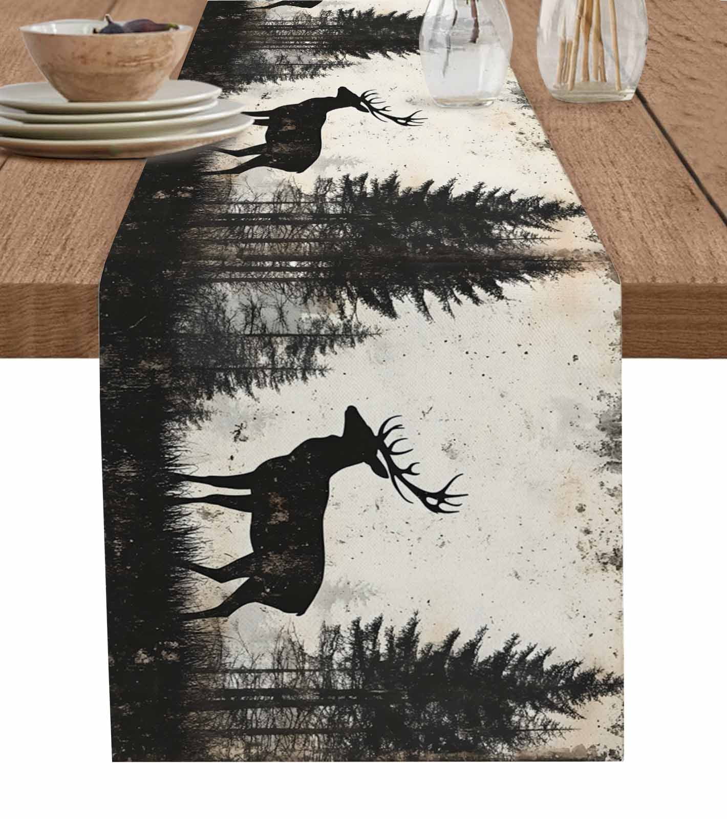 Black Beige Forest Elk Table Runner 36 Inches, Rustic Country Elk ...
