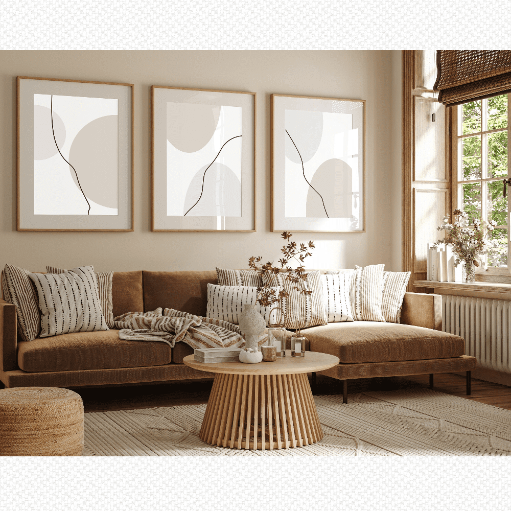 Black Beige Geometric Abstract Living Room Poster Prints, Stretched ...