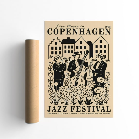 Black Beige Jazz Poster, Copenhagen Music Print, Bold Retro Home Decor UNFRAMED Poster, Wall Art ...
