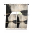 Black Beige Lake Kitchen Curtain and Valance Set 3 Pieces, Rod Pocket ...