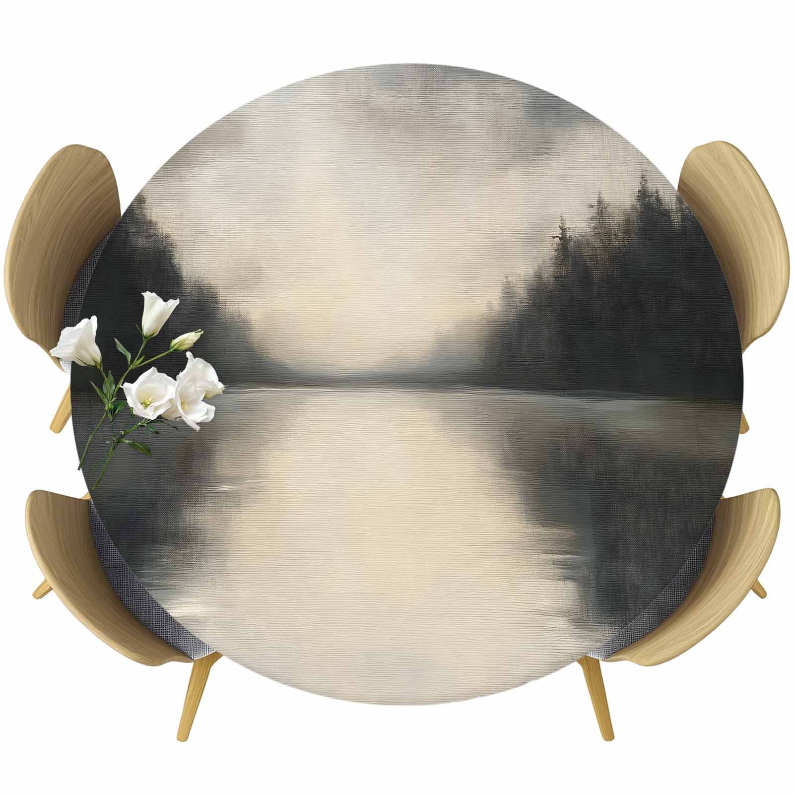 Black Beige Lake Round Tablecloth 36-44 Inch Round Fitted Table Cloth ...