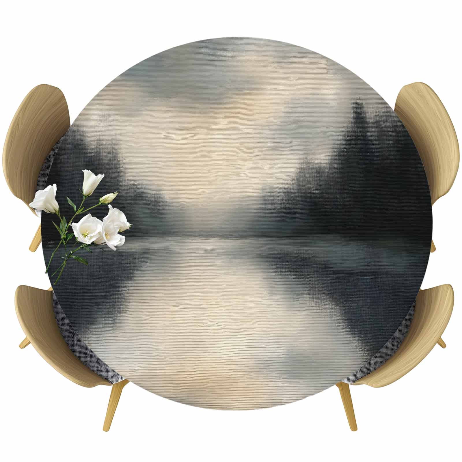 Black Beige Lake Round Tablecloth 45-54 Inch Round Fitted Table Cloth ...