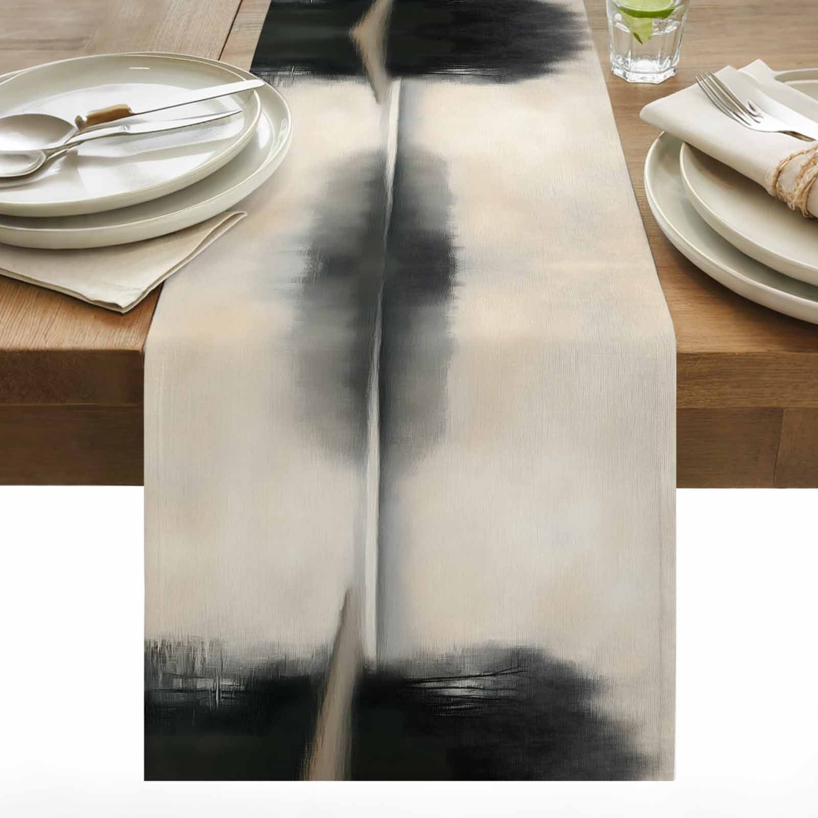 Black Beige Lake Table Runner 13x48 inch Mysterious Abstract Aesthetics ...