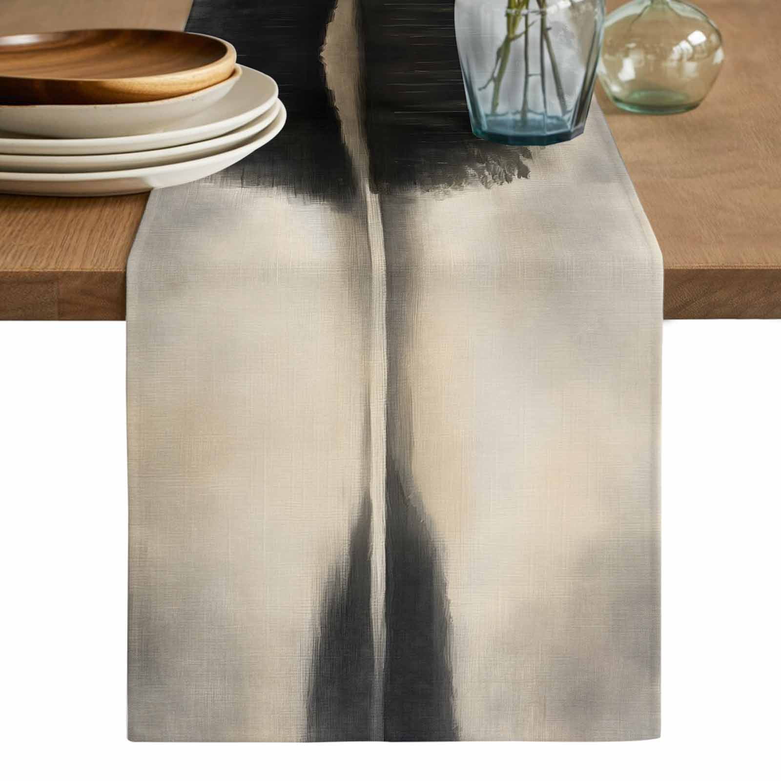 Black Beige Lake Table Runner, Abstract Aesthetics Mysterious Washable ...