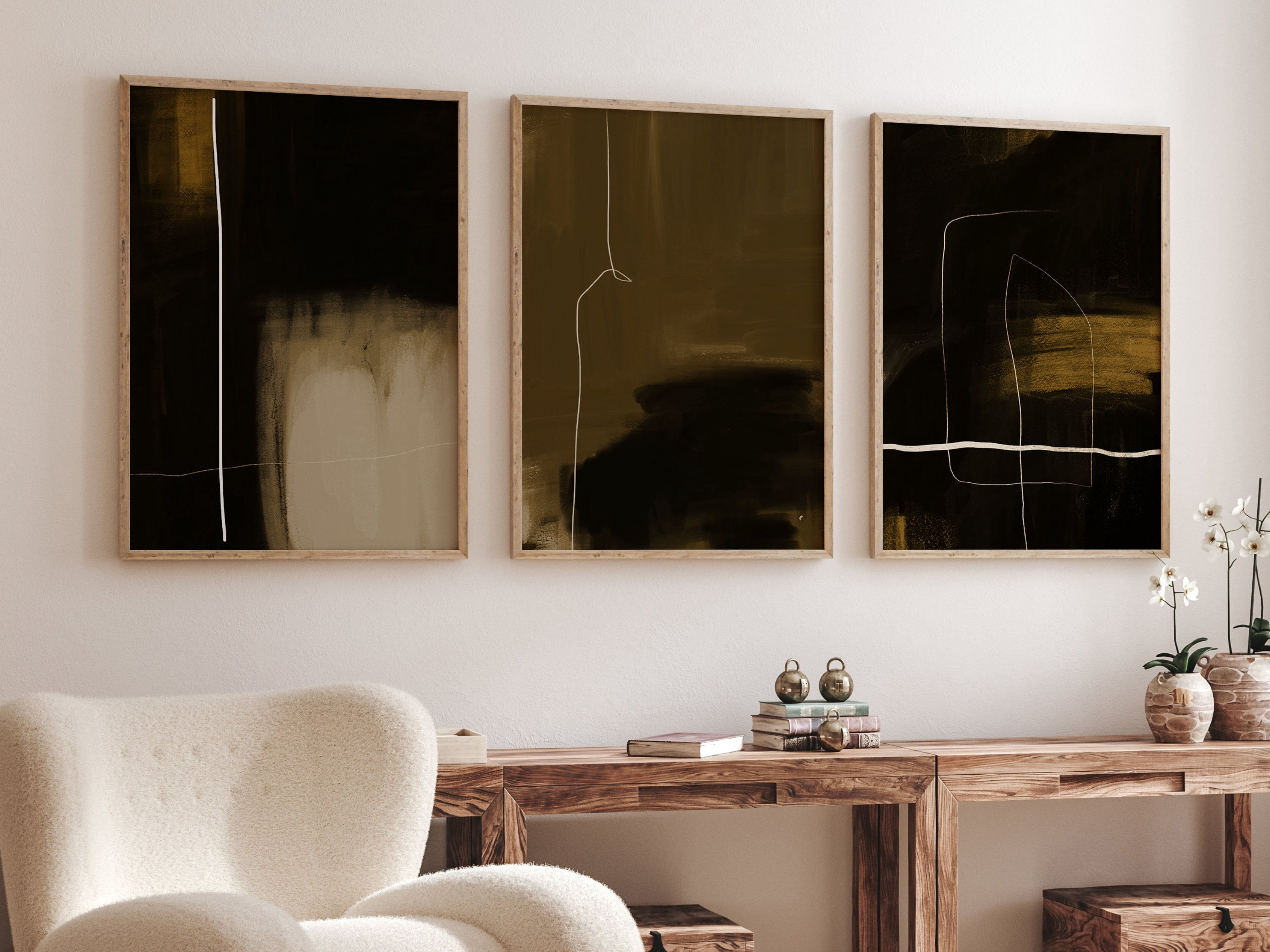 Black Beige Line Drawing Prints Abstract Art Neutral Wall Art Gallery ...