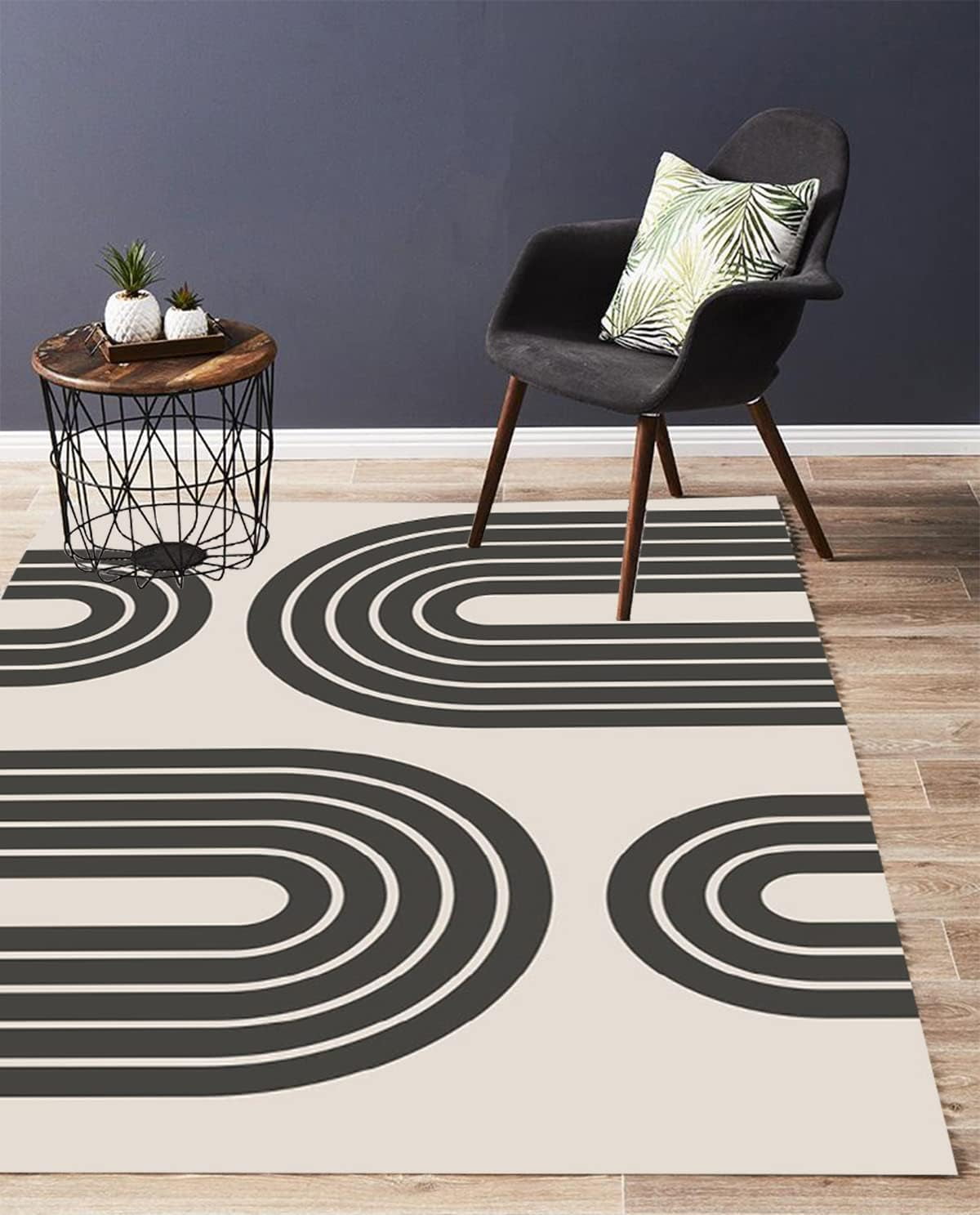 Black Beige Minimalist Arch Lines Abstract Area Rug 5' x 6' Modern ...