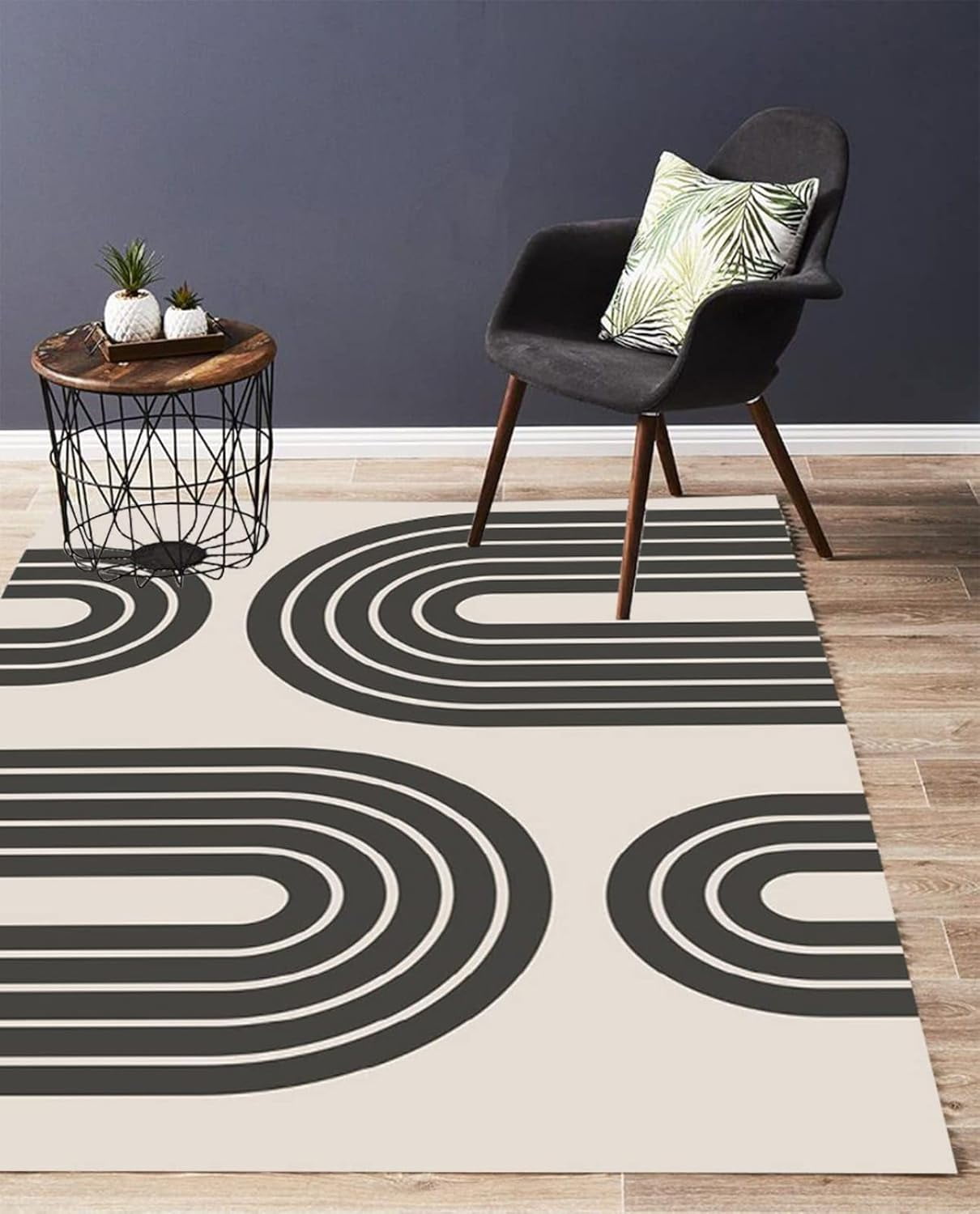 Black Beige Minimalist Kids Rugs, Arch Lines Abstract Modern Rug, Non ...