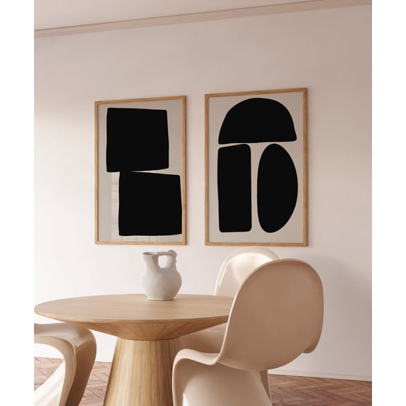 Black and Beige Prints, Black Abstract Art, 2 Piece, Masculine Art ...