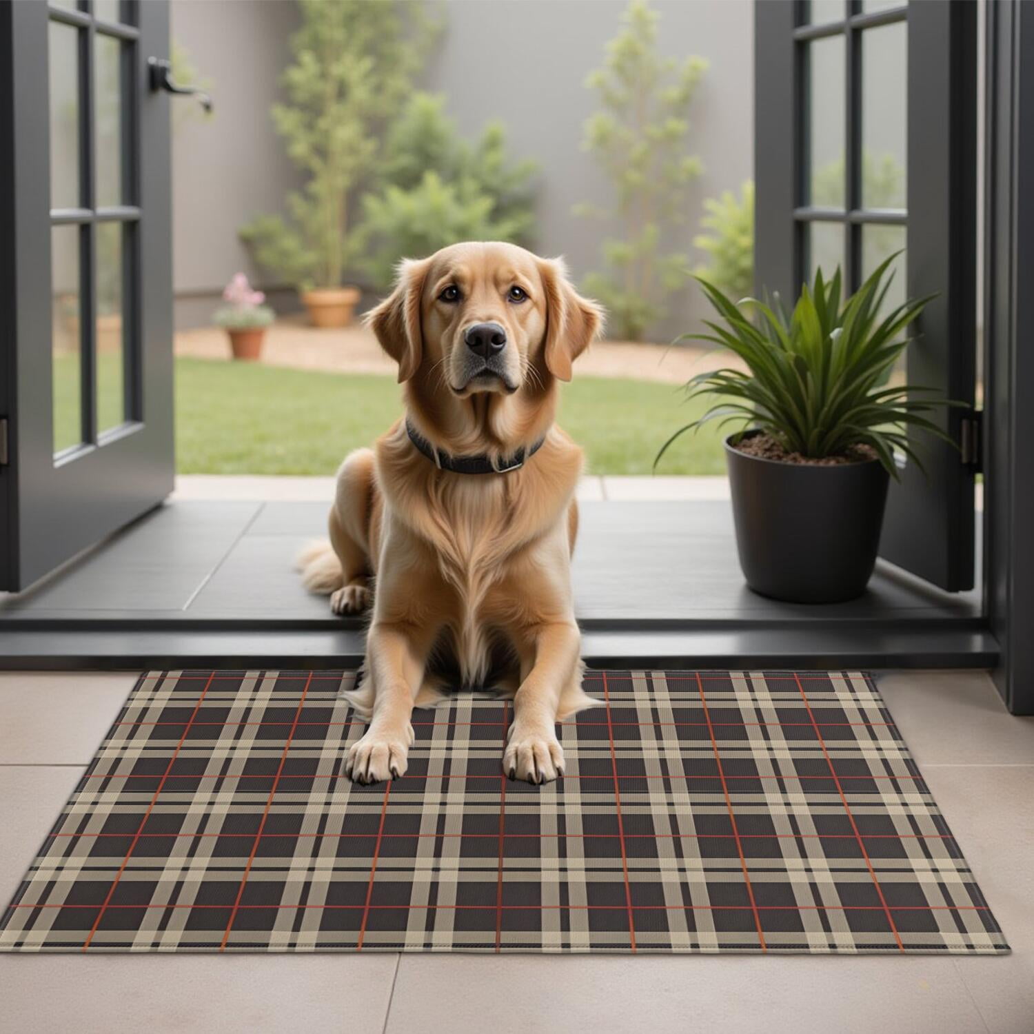 Black Beige and Red Checkerboard Checkered Pattern Door Rugs,Washable ...