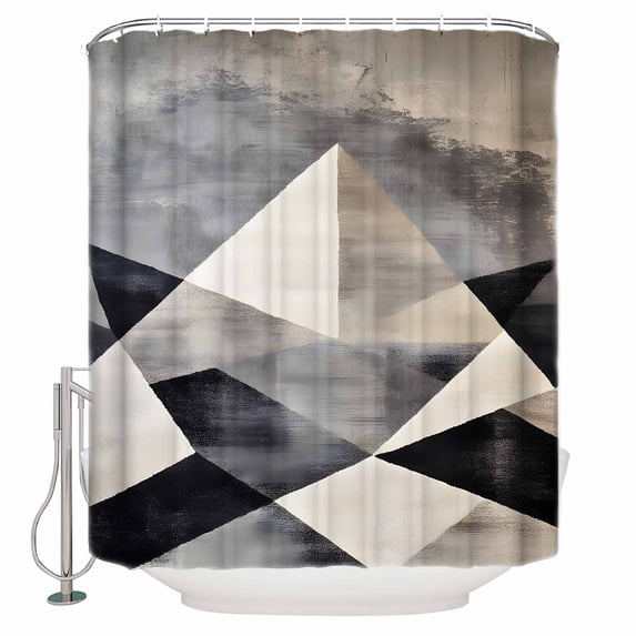 Black Beige Rhombus Bathroom Shower Curtains with 12 Hooks Polyester ...