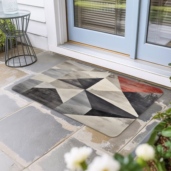 Black Beige Rhombus Door Mat Indoor Outdoor, Vintage Geometric Art Non ...