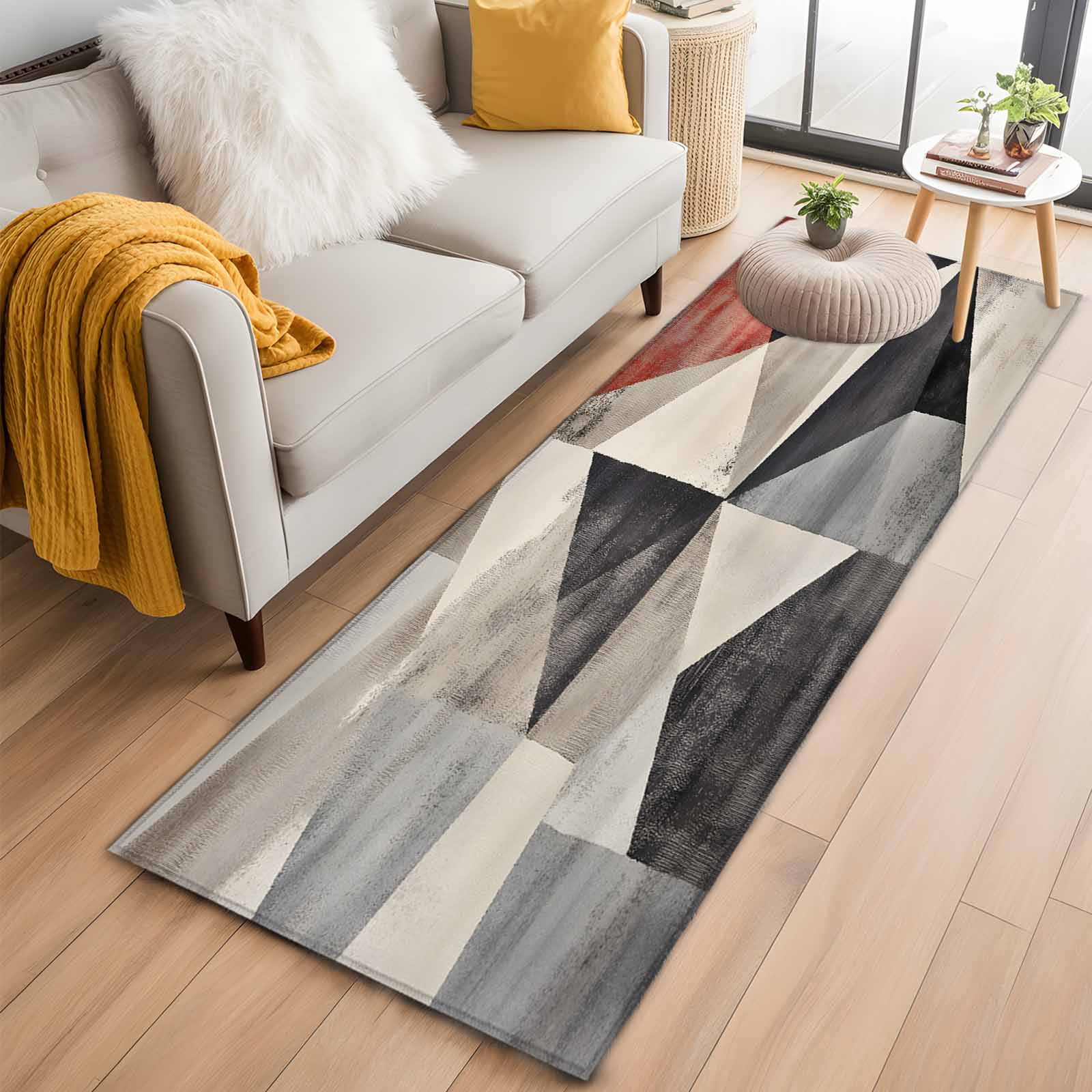 Black Beige Rhombus Runner Rug 2x6 FT, Non Slip Hallway Rugs, Vintage ...