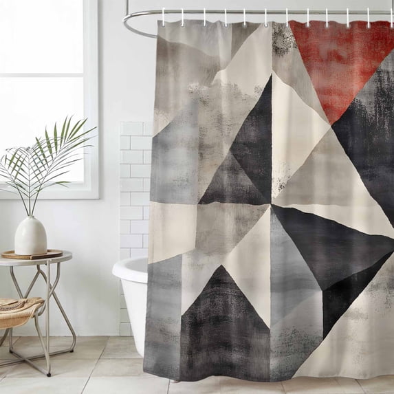 Black Beige Rhombus Waterproof Fabric Shower Curtain,Vintage Geometric ...