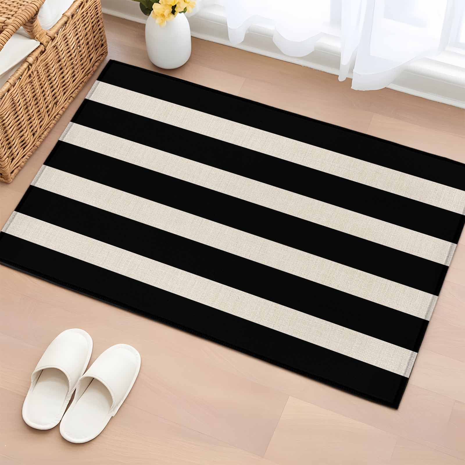 Black Beige Striped Bathroom Rug Washable 2x3 Entryway Rug Non Slip ...