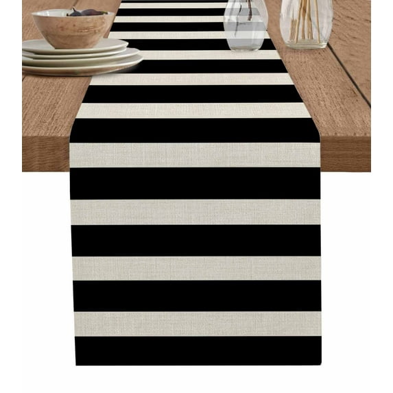 Black Beige Striped Burlap Cotton Table Runner 13x72 Inches Long ...
