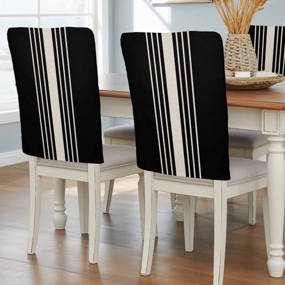 Black Beige Striped Chair Back Covers, Simple Lines Modern Removable ...