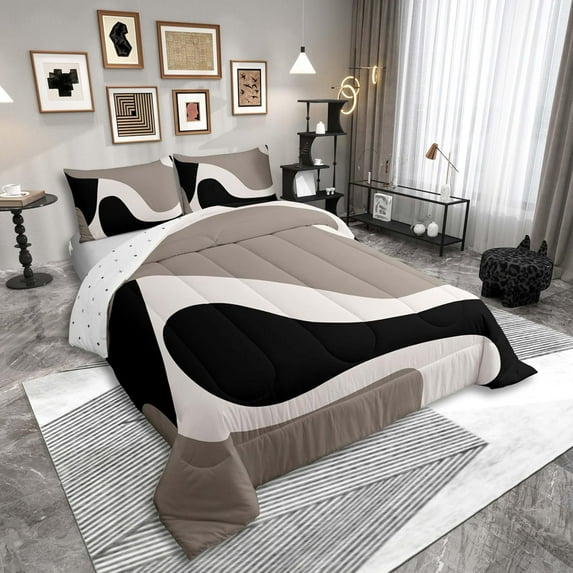 Black Beige Striped Comforter Set King Size,Boho Modern Geometric ...
