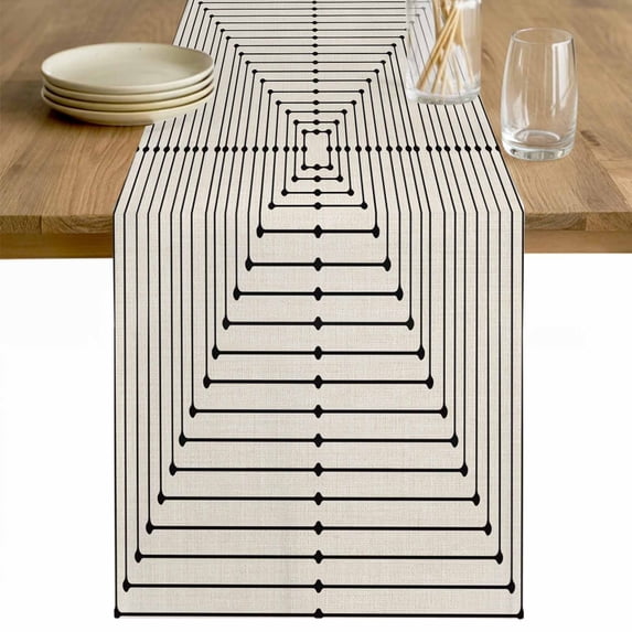 Black Beige Striped Cotton Linen Rectangle Table Runners 13"x70 ...