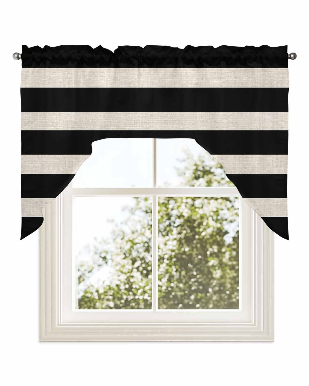 Black Beige Striped Kitchen Curtains Swag Valance for Windows/Bathroom ...