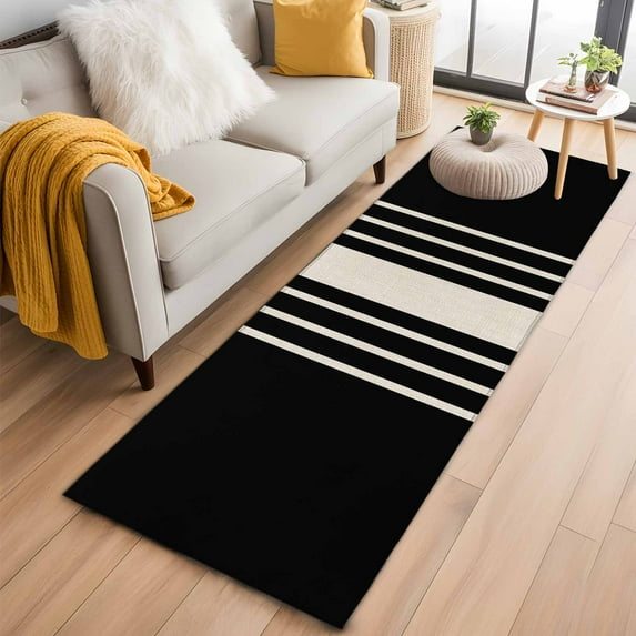 Black Beige Striped Kitchen Runner Rug 2x6 Washable Runners for Hallway ...