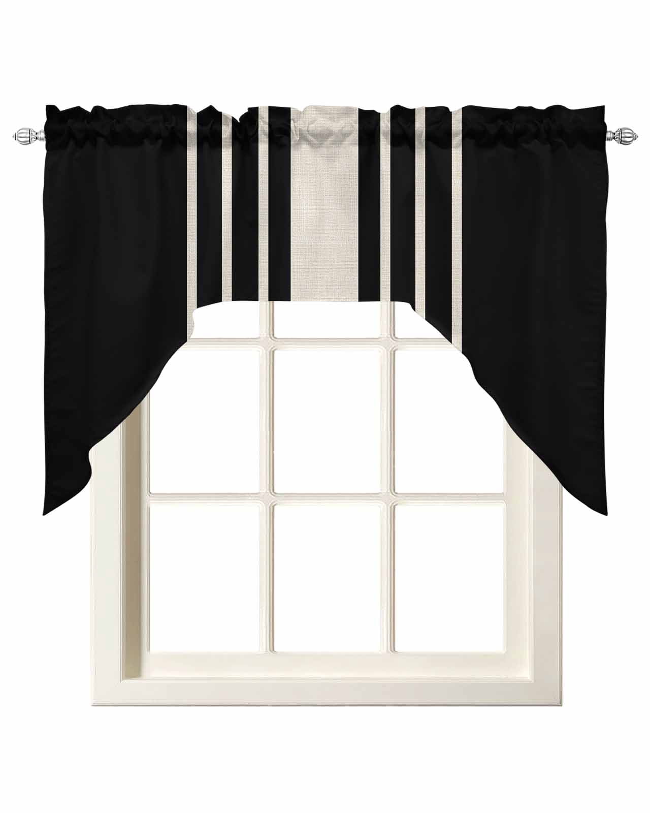 Black Beige Striped Kitchen Swag Valances for Windows, Modern Farmhouse ...