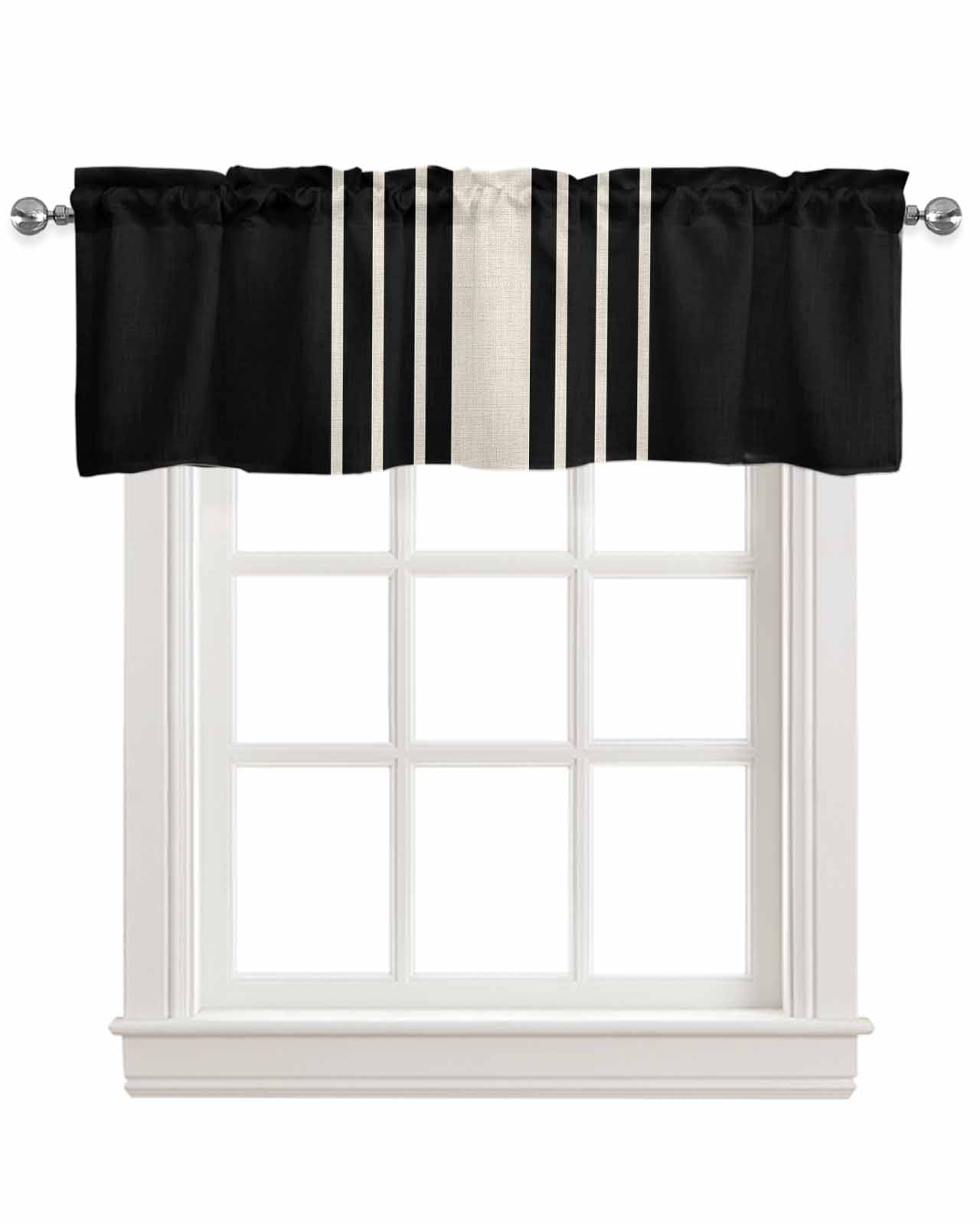 Black Beige Striped Kitchen Valances for Windows Farmhouse Linen Window ...