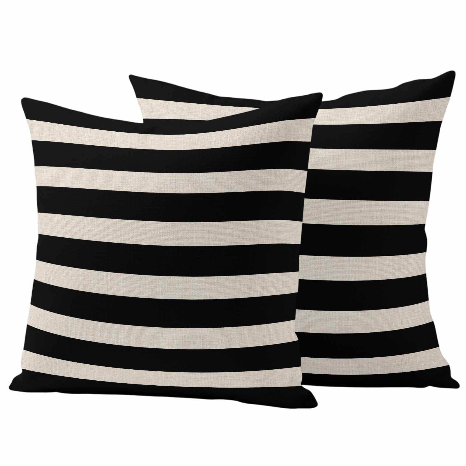 Black Beige Striped Outdoor Pillow Covers 20"x20" Set of 2,Waterproof ...
