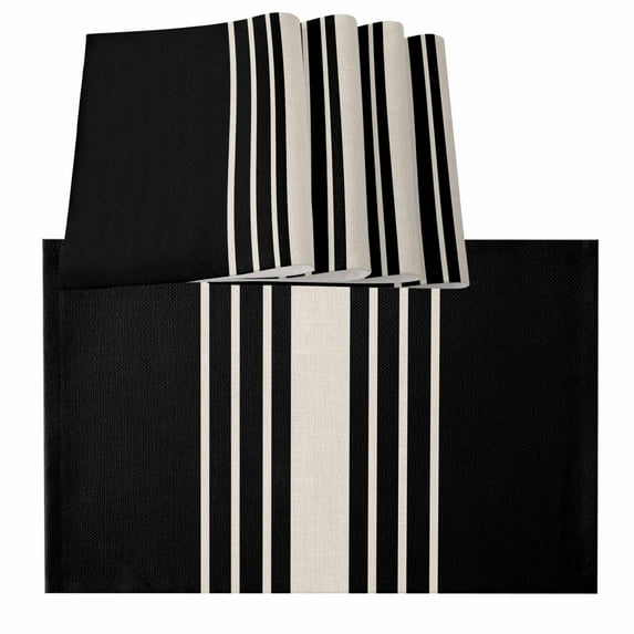 Black Beige Striped Placemats for Dinning Table Set of 6, Modern ...