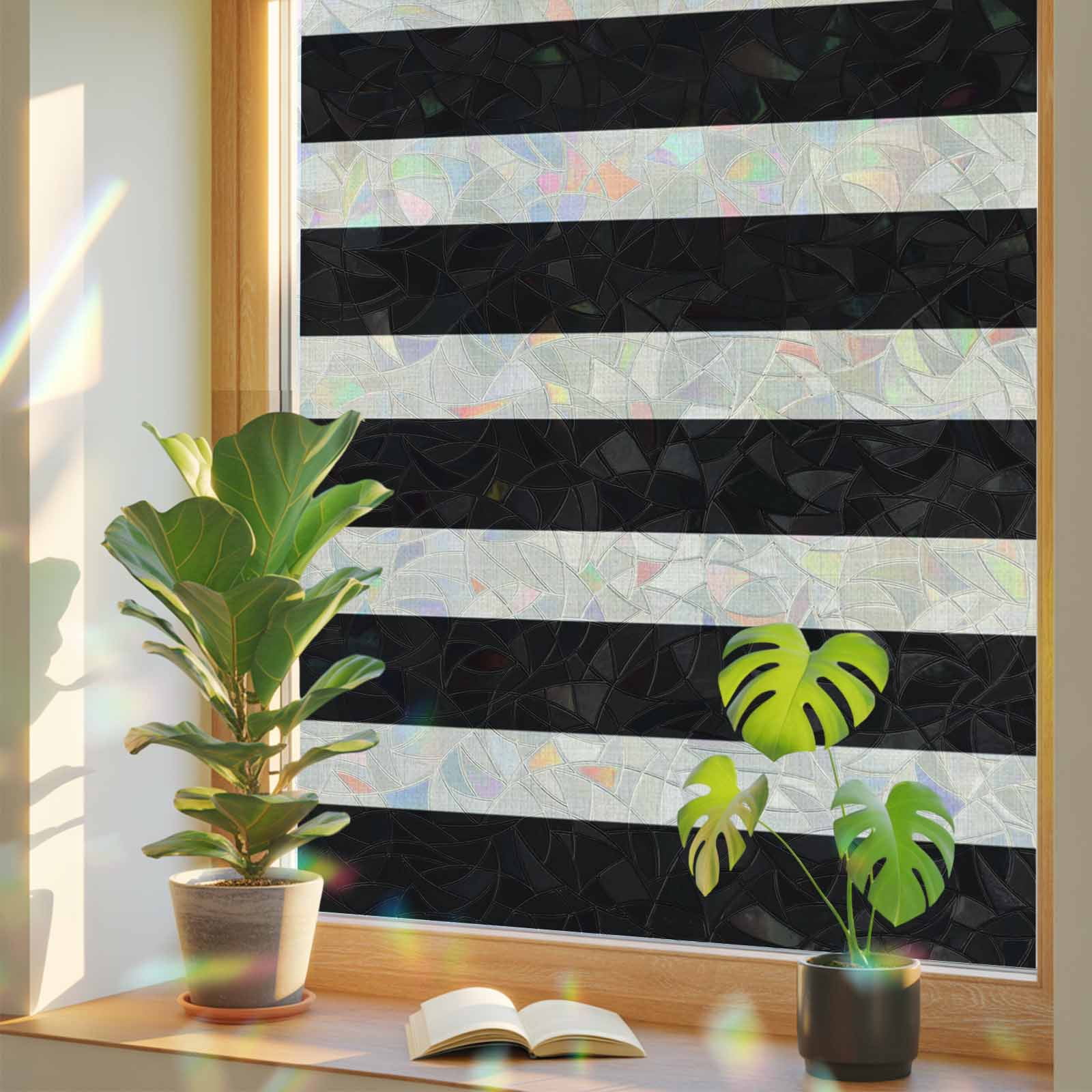 Black Beige Striped Privacy Window Film, Decorative Stained Glass ...