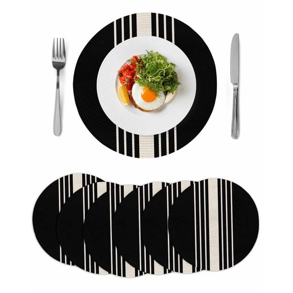 Black Beige Striped Round 13 Inch Placemats Set of 6, Modern Farmhouse ...