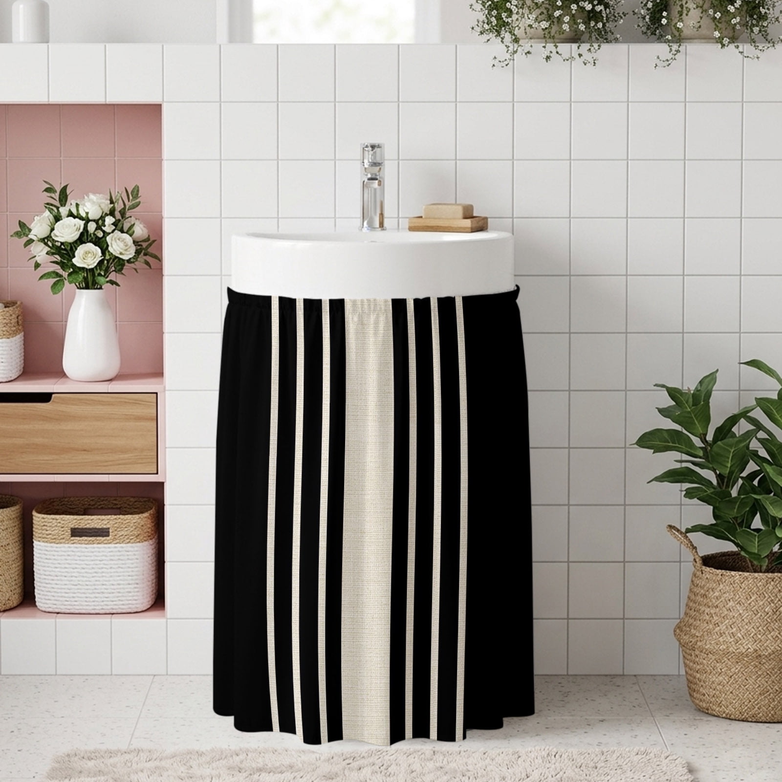 Black Beige Striped Small Cabinet Curtain 11''x13'', Modern Farmhouse ...