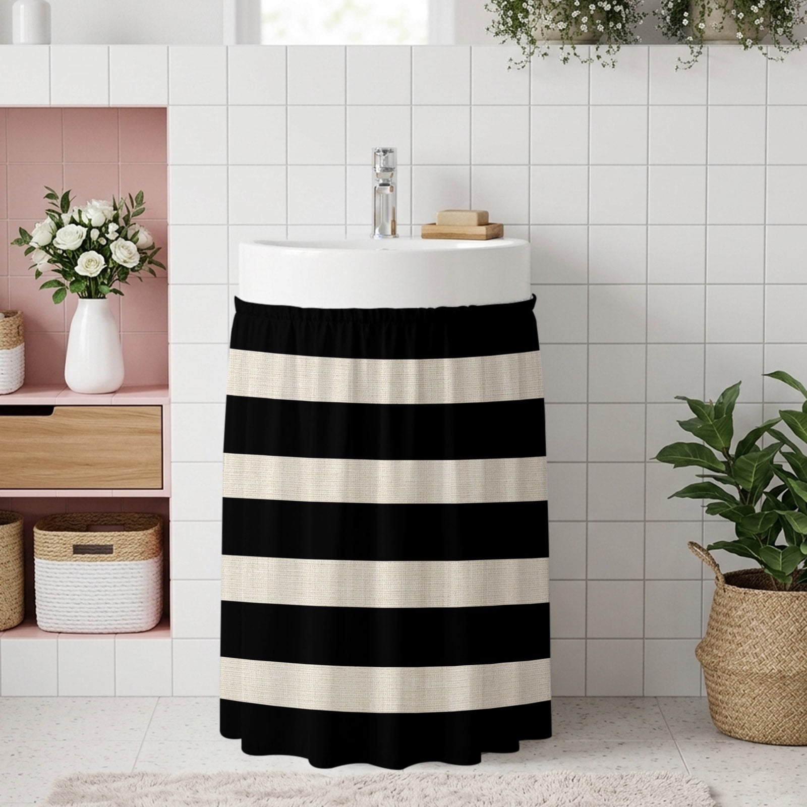 Black Beige Striped Small Cabinet Curtain 11''x13'', Vintage Geometric ...