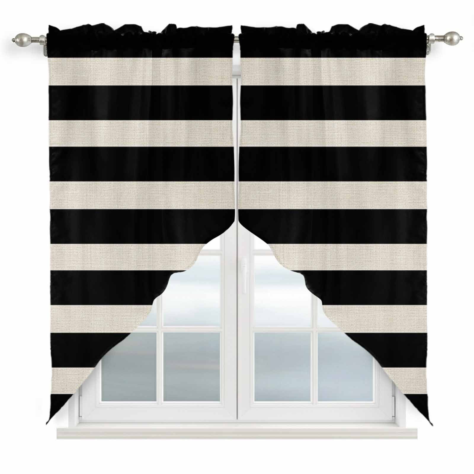 Black Beige Striped Swag Curtains Vintage Geometric Line Simple Swag ...