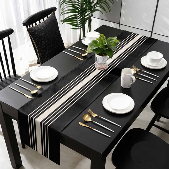 Black Beige Striped Table Runner 70 Inches Long, Modern Farmhouse Retro ...